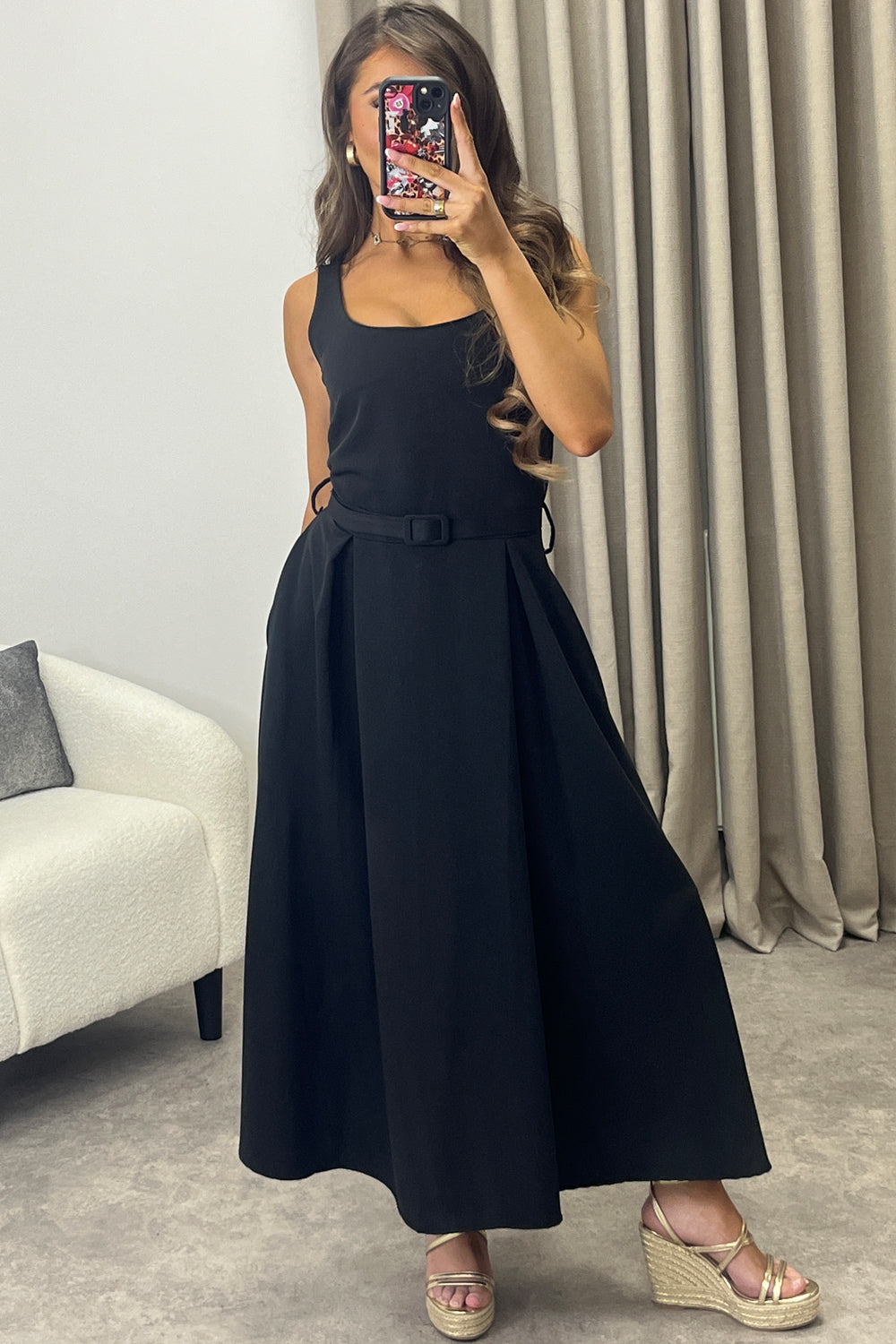 Black Floral Print Tie Waist Maxi Dress – LASULA