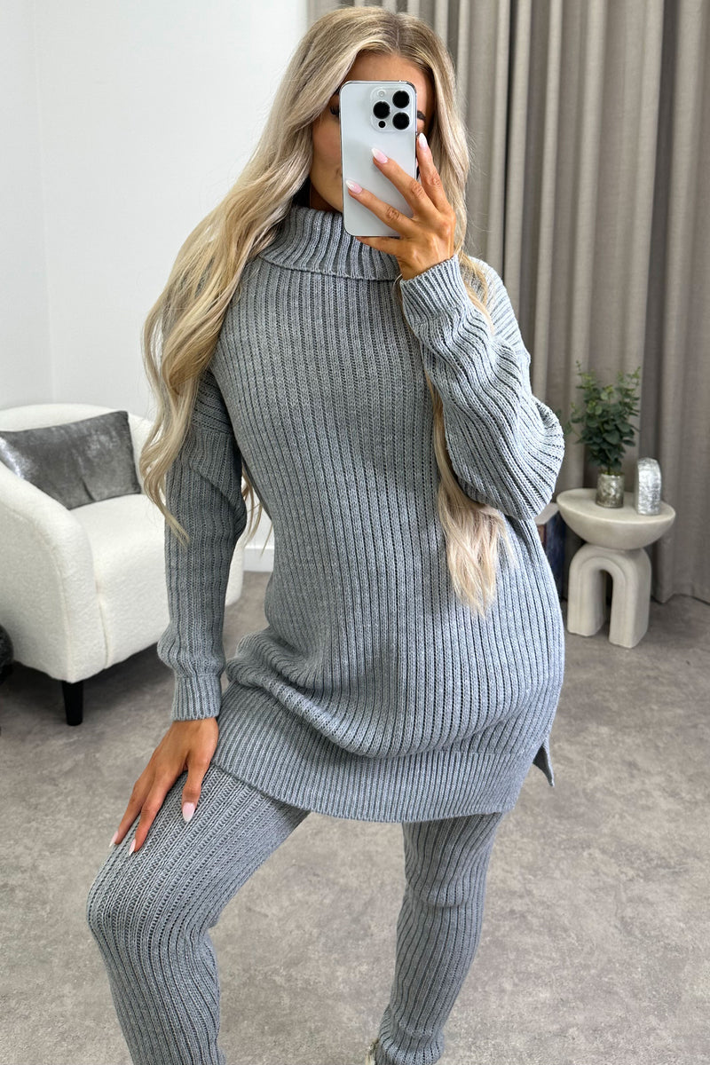 Juniper Grey Oversized Roll Neck Knitted Co-Ord – LASULA