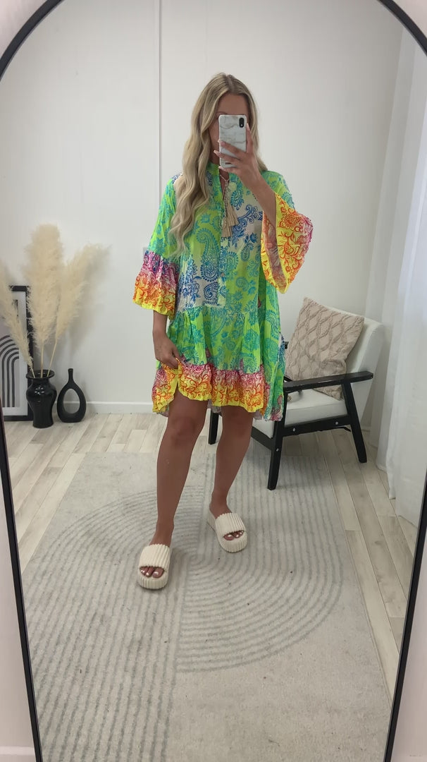 Jadey Green Multi Paisley Print Oversized Frill Hem Kaftan Top – LASULA