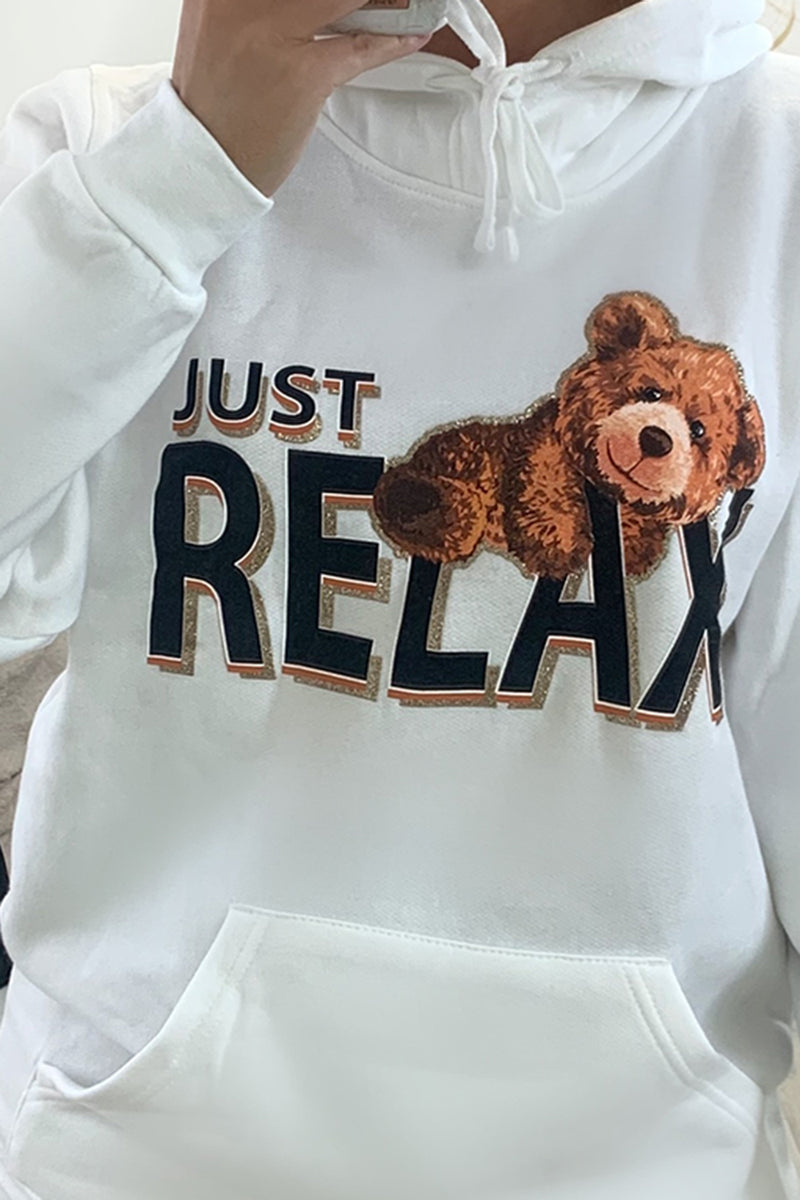 Clarissa White Relax Teddy Graphic Print Oversized Hoodie – LASULA