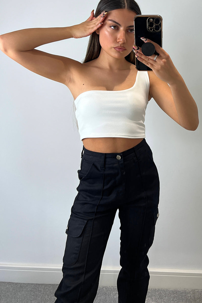 Ariaa White One Shoulder Crop Top – LASULA