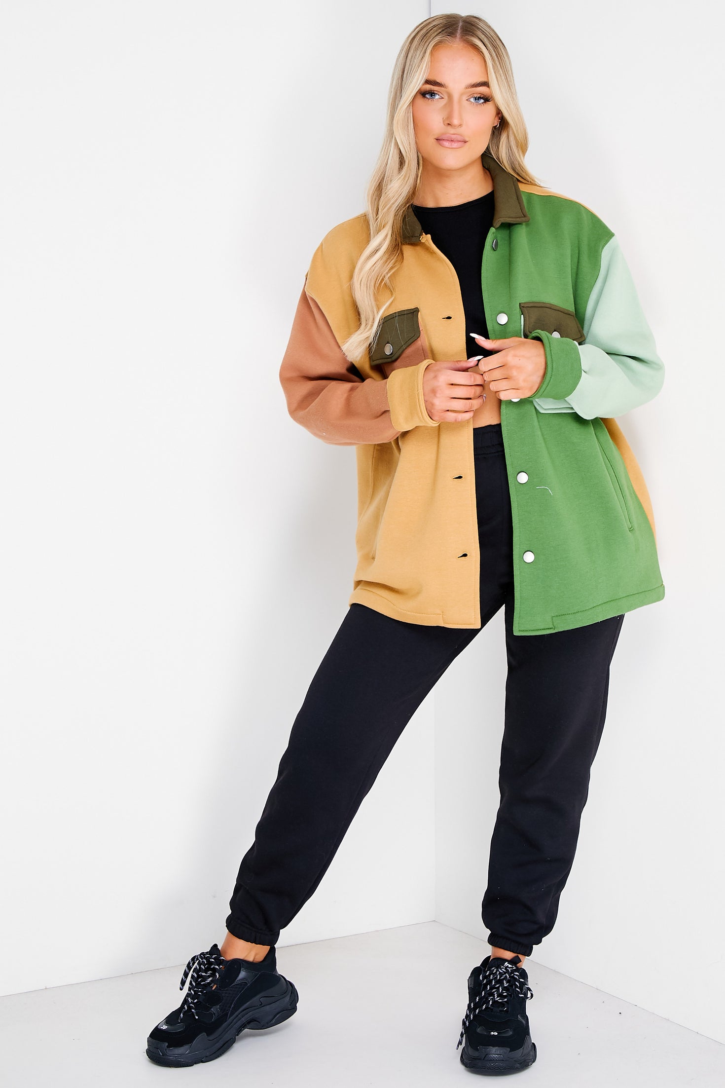 Darcy Beige and Sage Multi Colour Block Oversized Shacket – LASULA